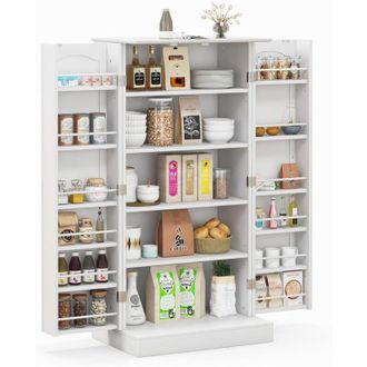 Costway Costway - Buffet cuisine blanc 60x40x120 cm - 2 portes avec 16 &eacute;tag&egrave;res - Dispositif anti-basculement - Rangement s&eacute;curis&eacute; pour salle &agrave; manger