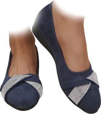 Generic Chaussures orthop&eacute;diques l&eacute;g&egrave;res &agrave; strass pour femme - &Agrave; enfiler - Style d&eacute;contract&eacute; - Bout rond - Avec noeud, bleu, 36.5 EU