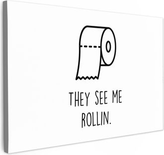 MuchoWow © Leinwand 30x20 cm Deko Schlafzimmer Aesthetic Leinwandbilder Badezimmer WC Toilette Gemälde Foto Geschenk Living Room Decoration Zitat - Klopapier -