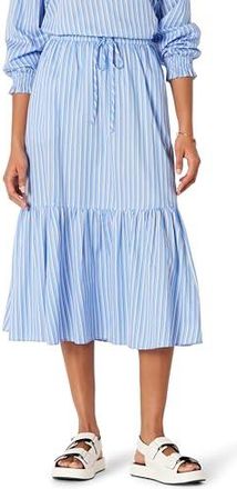 Amazon Essentials Jupe Mi-Longue Trapèze Étagée, Taille Mi-Haute, en Satin de Coton (Haut Vendu Séparément) Femme, Bleu Blanc Rayures, M