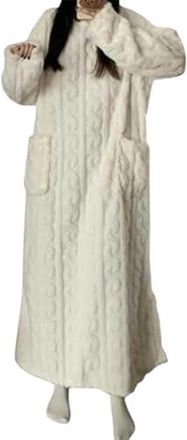 Generic Vêtements dhiver en velours corail chaud et confortable en peluche épaisse - Robe longue en polaire - Chemise de nuit en flanelle pour femme - Grande 