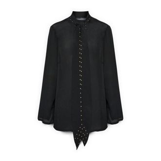 Elena Miro Viskosebluse mit Schleife - - Blouses & Shirts - Damen - Schwarzk - 4XL