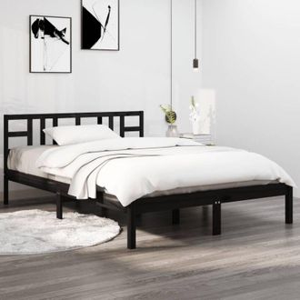 vidaXL Vidaxl - Cadre de lit Noir Bois massif 140x190 cm