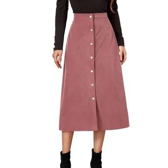 Generic Jupe-short longue pour femme - Jupe longue en velours c&ocirc;tel&eacute; - Jupe unie &eacute;lastique - Taille haute - Coupe d&eacute;contract&eacute;e - Style d&eacute;contract&eacute; - Tendance 