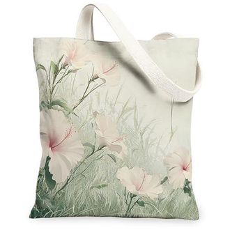 Generic Sac fourre-tout en toile dhibiscus printanier pour le shopping, 33 x 38,1 cm, sac d&eacute;picerie r&eacute;utilisable pour femme, peinture de voyage florale, d&eacute;cor
