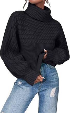 Generic Pull pour femme - Col haut - Manches longues - Couleur unie - Tricot de style europ&eacute;en et am&eacute;ricain - Chaud et confortable - Pour lautomne et lhiver -