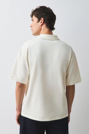 Next Poloshirt Seersucker-Poloshirt mit Trophy-Ausschnitt (1-tlg)