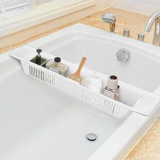 Generic Plateau de baignoire extensible - Réglable de 56,9 cm à 86,1 cm pour ranger les jouets de bain, le shampooing/savon et autres accessoires de salle de 
