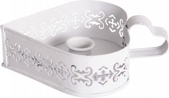 Chic Antique Kerzenhalter Herzform Kammerleuchter mit Henkel Metall Antik Weiß Shabby Look