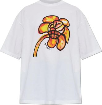 Marni Femme, Tops, Blanc, Taille: 38 FR T-shirt en coton avec imprimé floral