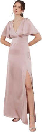 Maya Maxikleid f&uuml;r Damen, Satin, Brautjungfer, Engels&auml;rmel (Hellrosa)