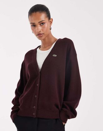 Lacoste Cardigan mit V-Ausschnitt in Burgunderrot