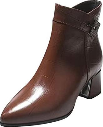 Generic Boots Blanche Femme Chaussures Montantes Femme Mode Automne Femmes Bottines Talon &eacute;pais Talon Moyen Couleur Unie Bout Pointu Fermeture &eacute;clair lat&eacute;rale
