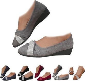 Generic Chaussures compens&eacute;es l&eacute;g&egrave;res et tendance avec strass - Soutien de la vo&ucirc;te plantaire - Chaussures orthop&eacute;diques scintillantes pour femme, gris, 39.5 