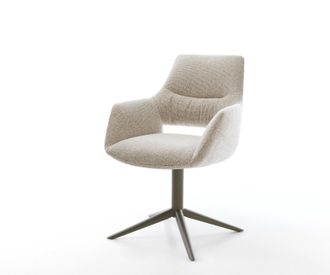 DELIFE Drehstuhl Yago-Flex mit Armlehnen Webstoff Soft Beige Fu&szlig;kreuz Effektfinish Titan 360&deg; drehbar Wippfunktion Taschenfederkern, Esszimmerst&uuml;hle