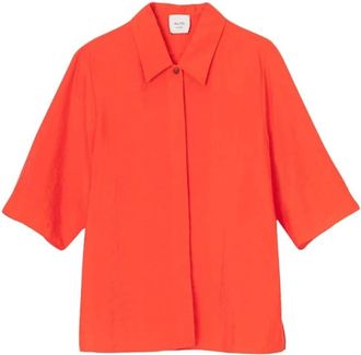Alysi Femme, Blouses et Chemises, Rouge, Taille: 38 FR Chemise Courte en Soie Canvas