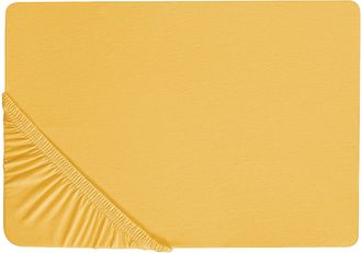 Beliani Spannbettlaken Baumwolle senfgelb 160 x 200 cm Stegh&ouml;he 30 cm mit Gummizug Janbu