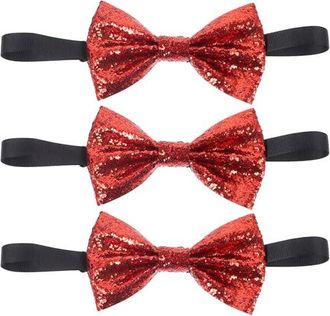 Yardwe Lot de 3 Noeuds Rouges &agrave; Paillettes Pr&eacute;-nou&eacute;s pour Homme, Ajustables, Accessoires Scintillants pour Mariage, Soir&eacute;e et Bal Masqu&eacute;, Costume &Eacute;l&eacute;gant et 