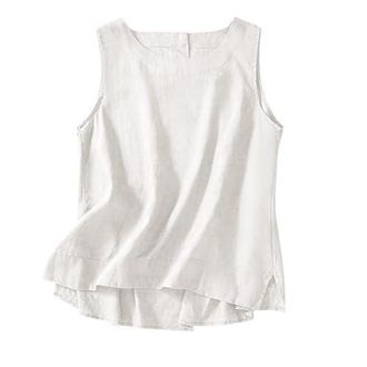 Generic Hauts d&eacute;t&eacute; 2026 en lin pour femmes, col rond, sans manches, en coton et lin, coupe ample, coupe d&eacute;contract&eacute;e, chemisiers de travail, blanc, XXL