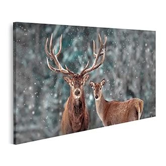 Islandburner Tableau sur toile Famille de cerfs nobles hiver neige for&ecirc;t paysage de No&euml;l pays des merveilles Cadre Affiche Poster Murale Tableaux