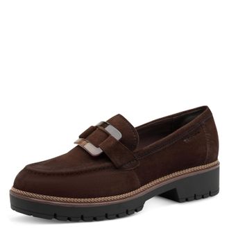 Tamaris Loafer TAMARIS, Damen, Gr. 38, mokka, Ziegenveloursleder, unifarben, Schuhe Loafer, Blockabsatz, Slipper, Businesschuh mit Touch-It-Ausstattung