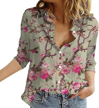 Generic Chemises surdimensionn&eacute;es en coton et lin boutonn&eacute;es pour femme - Chemisiers &agrave; manches longues pour femme - Linentops Beachshirts pour sorties, chemis