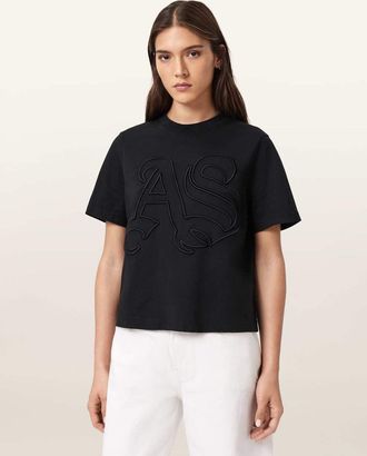 AllSaints Lisa - T-Shirt in Schwarz mit Pr&auml;gung