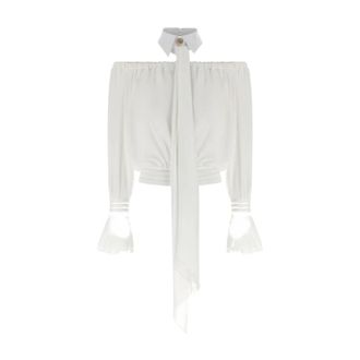 Elisabetta Franchi Off-the-Shoulder Bluse mit abnehmbarer Schleife - - Blouses & Shirts - Damen - Wei&szlig; - L