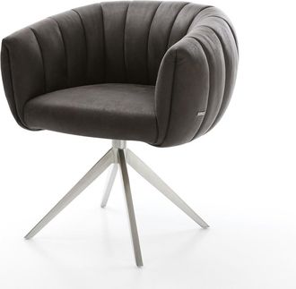 DELIFE Drehstuhl Jada-Flex Mikrofaser Anthrazit Vintage Kreuzgestell breit Edelstahl 360&deg; drehbar Wippfunktion Taschenfederkern, Esszimmerst&uuml;hle