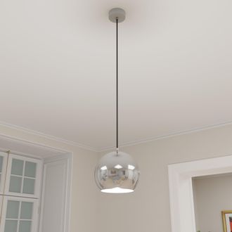 Licht-Erlebnisse Verchromte Pendelleuchte Metall, Hängelampe Küche, Küchenpendelleuchte Modern, Ø18 cm rund, Esszimmer, Esstisch, E27 Leuchte Wohnzimmer Hängeleuchte