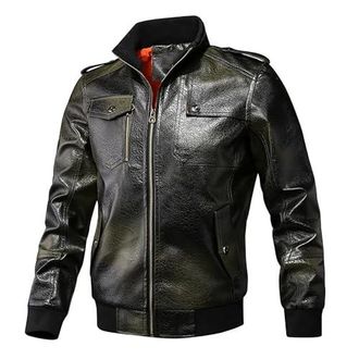 Generic Veste de moto en cuir pour homme - Coupe ajust&eacute;e - Avec col montant - Veste en cuir synth&eacute;tique - Veste de motard d&eacute;contract&eacute;e - Avec fermeture &eacute;clair