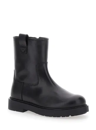 Emporio Armani Boys Black Leather Boots With Logo Patch Calf