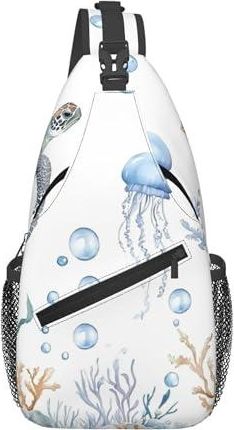 Generic Sacoche Tactique M&eacute;duse Tortue marine Casual Sling Sac &agrave; Bandouli&egrave;re R&eacute;glable Sac &agrave; Dos Militaire pour Cyclisme Randonn&eacute;e Camping