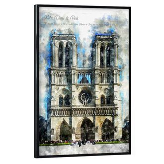 artboxONE Poster mit schwarzem Rahmen 30x20 cm Reise Notre Dame Paris Aquarell - Bild Architektur