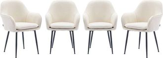 Sweeek Lot de 4 fauteuils en velours c&ocirc;tel&eacute; blanc cass&eacute; et pieds en m&eacute;tal noir mat. L 57 x P 59 x H 84.5cm