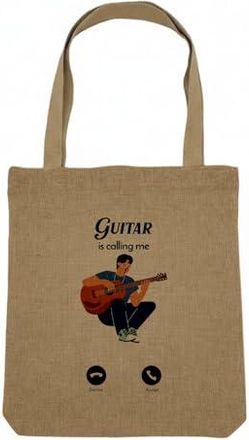 Fabulous Sac Shopping Tote Bag Aspect Lin - Guitar Is Calling Me Music Passion - Sac de Courses Toile Epaisse 360g Beige Naturel Cabas Port&eacute; Epaule Solide Impr