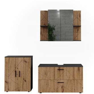 Vicco Ensemble de meubles de salle de bain Irma, Anthracite/Artisan, 3 pi&egrave;ces, Vicco
