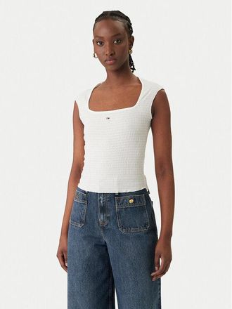 Tommy Jeans Top Smock Seersucker DW0DW22220 Wei&szlig; Slim Fit