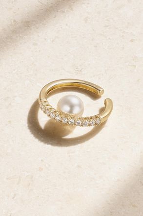 Mizuki Ear Cuff Aus 18 karat Gold Mit Diamanten Und Perle