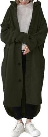 Generic Manteau &agrave; capuche mi-long for femmes, veste Trench &agrave; manches longues boutonn&eacute;e sur le devant for lautomne et lhiver(Military green,XXL)