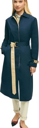 Brooks Brothers Femme, Manteaux, Bleu, Taille: 38 FR Trench-coat en coton d&eacute;perlant