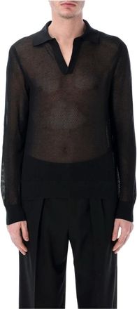 Tom Ford Homme, Pulls, Noir, Taille: L Mesh Cotton Silk V-Neck Knit