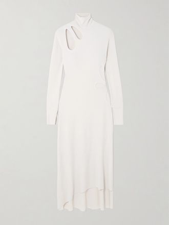 Victoria Beckham Asymmetrisches Midikleid Aus Stretch-jersey Mit Cut-outs Und Stehkragen - Wollwei&szlig;