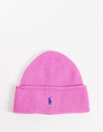 Polo Ralph Lauren Strickm&uuml;tze in Rosa mit Markenlogo