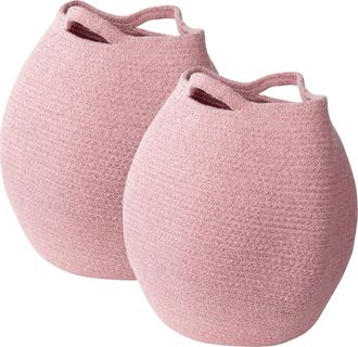 Beliani Aufbewahrungskorb 2er Set handgeflochtener Baumwolle Warenkorb K&ouml;rbe Rosa Panjgur