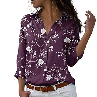 Generic Haut tendance &agrave; manches longues pour femme, chemise &agrave; revers simple boutonnage, chemises surdimensionn&eacute;es, violet, XXL