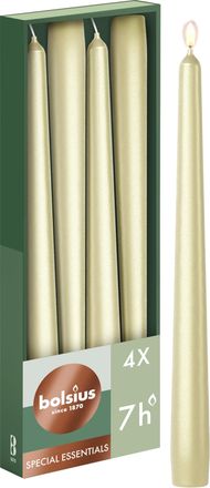 Bolsius Bolsius Glatte Spitzkerzen - Metallic Silber-Weiß - Set 4 Stück im Karton - 24,5 cm - Dekorative Haushaltkerzen - Brenndauer 7 Stunden - Unparfümierte