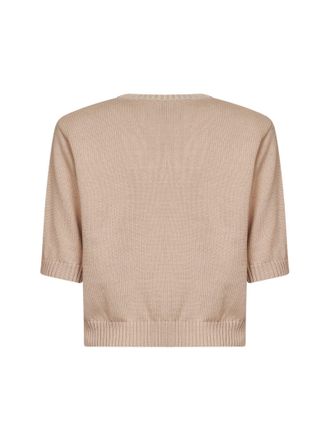 Max Mara Womens Embroidered Cotton Knit Top Pink Sweater