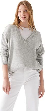 Mavi Damen V Neck Sweater Sweatshirt, Light Grey Melange, S