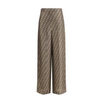 Fendi Monogrammuster Seiden Palazzo Hose - - Trousers - Damen - Braun - 3XS